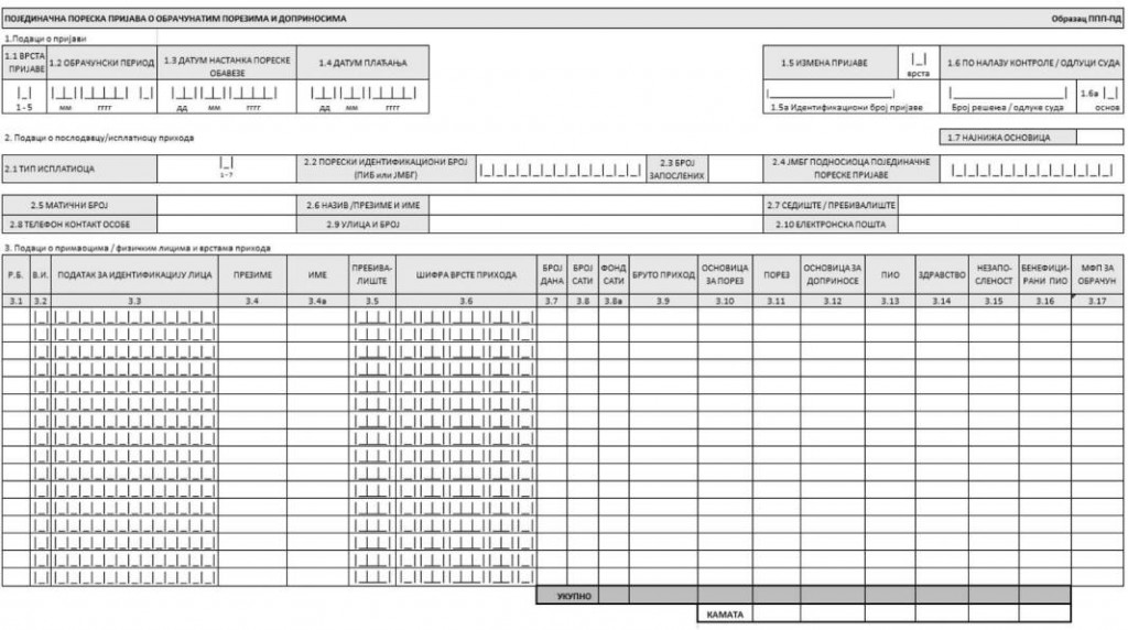 pravilnik o poreskoj prijavi za porez po odbitku – obrazac PPP-PD