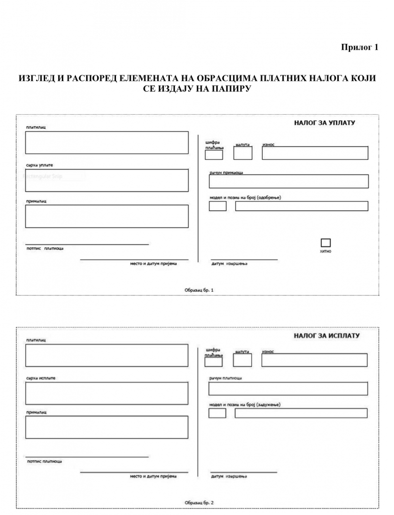 Odluka o obliku, sadržini i načinu korišćenja obrazaca platnih naloga ...